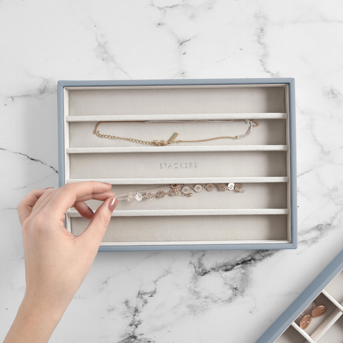 Stackers Dusky Blue Jewellery Box Classic Necklace Layer – STACKERS LONDON